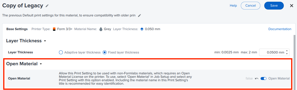 Printing with Open Material Mode (SLA)